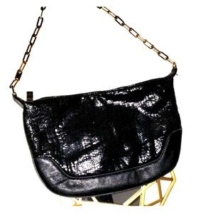 Cache | Bags | Cache Gold Chain Black Leather And Snake Print Bag ...